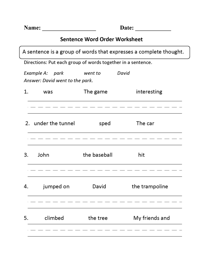 Free Printable Sentence Structure Worksheets - Worksheets Template Free