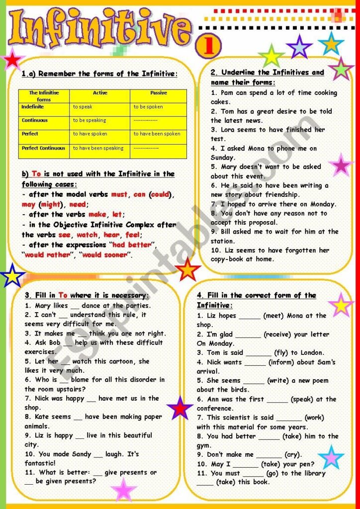 Free Printable Worksheets On Infinitives - Worksheets Template Free