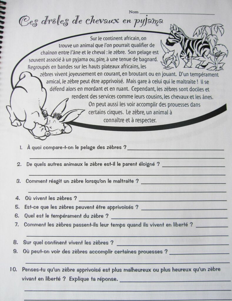 Grade 7 French Reading Comprehension Worksheets - Worksheets Template Free