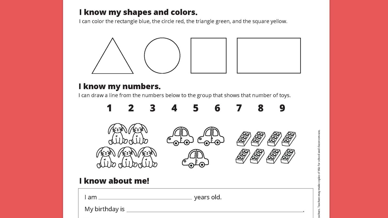 Printable Kindergarten Readiness Worksheets - Worksheets Template Free