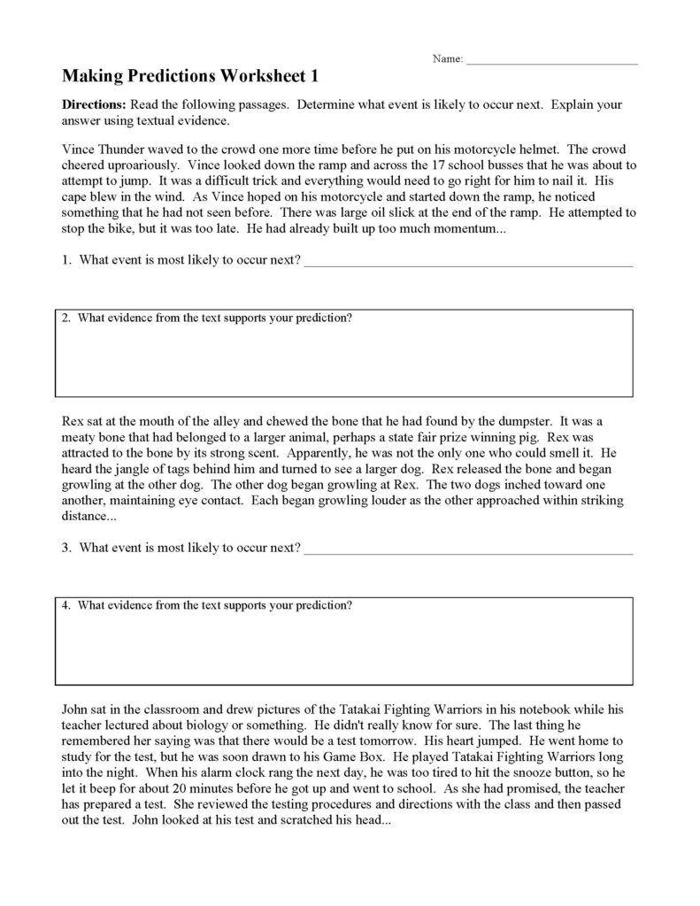 Making Predictions Reading Comprehension Worksheets - Worksheets ...