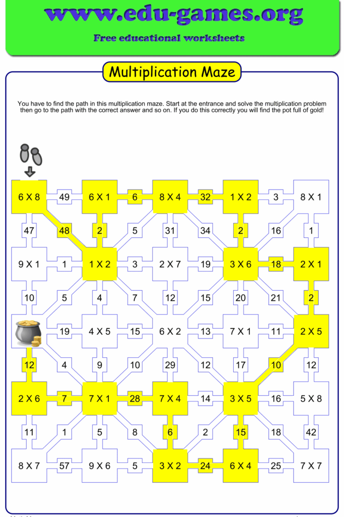 Multiplication Math Maze Worksheets - Worksheets Template Free