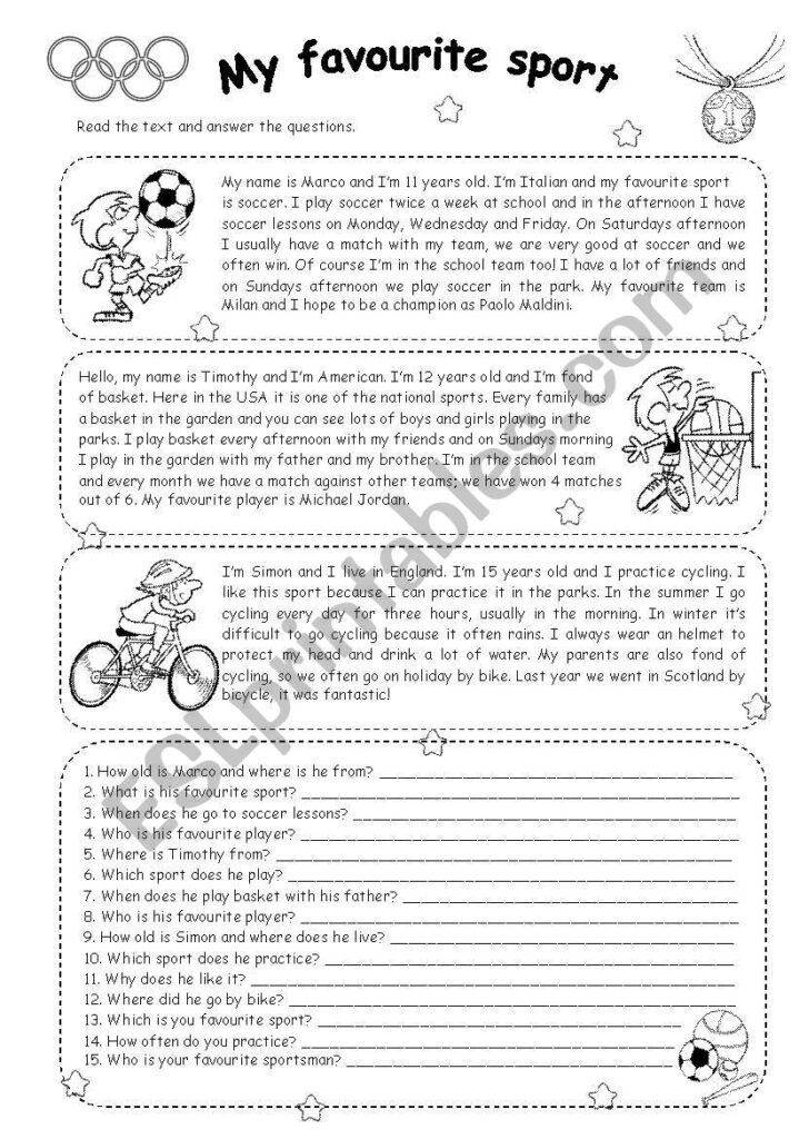Reading Comprehension Sports Worksheets - Worksheets Template Free