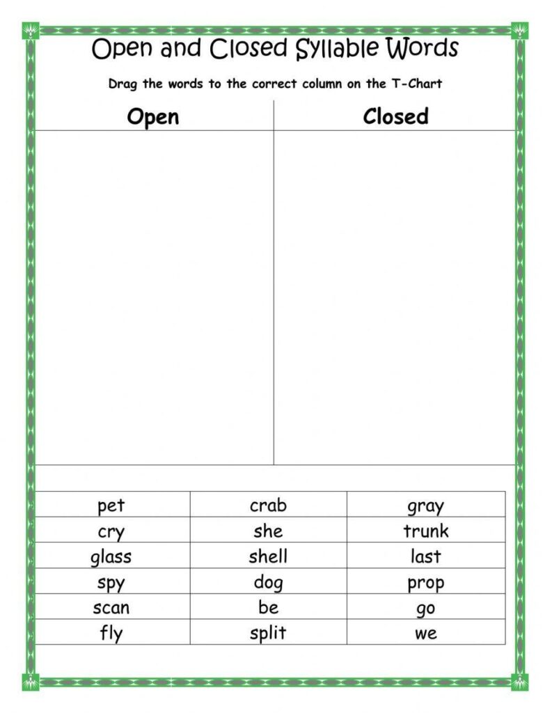 Free Printable Open Syllable Worksheets - Worksheets Template Free