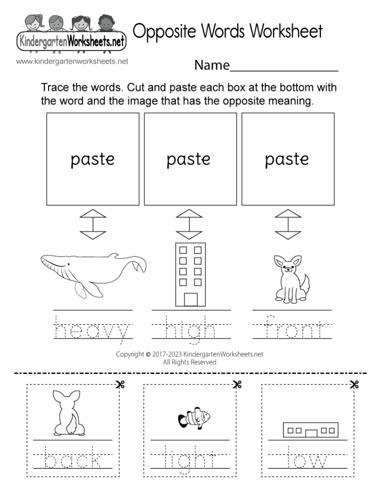 Opposite Words Worksheets For Kindergarten Pdf - Worksheets Template Free