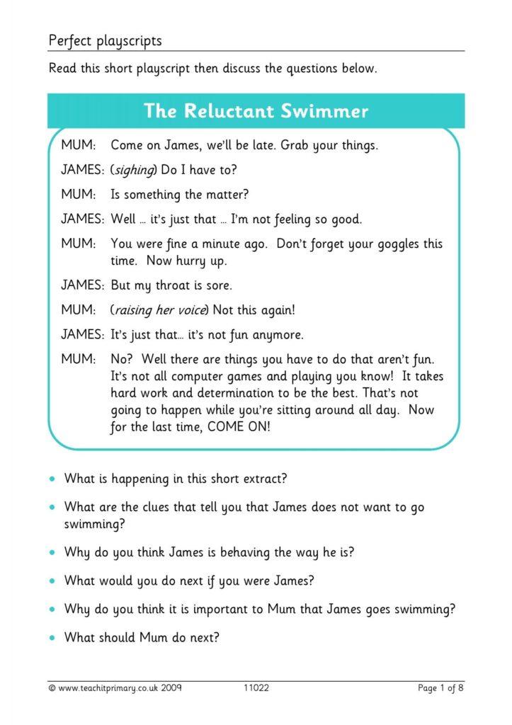 Play Script Reading Comprehension Worksheets - Worksheets Template Free