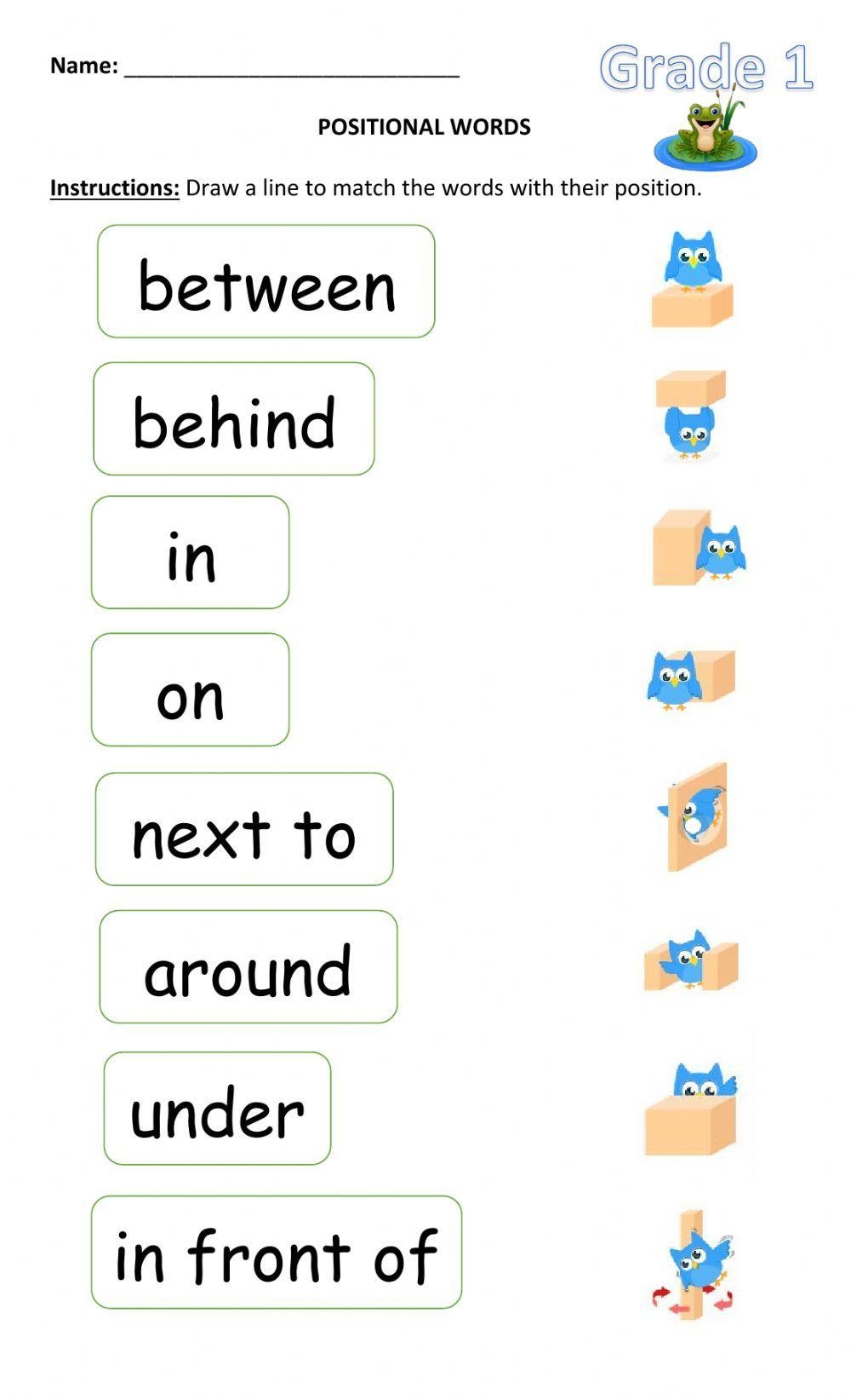 Worksheets On Positional Words For Kindergarten - Worksheets Template Free