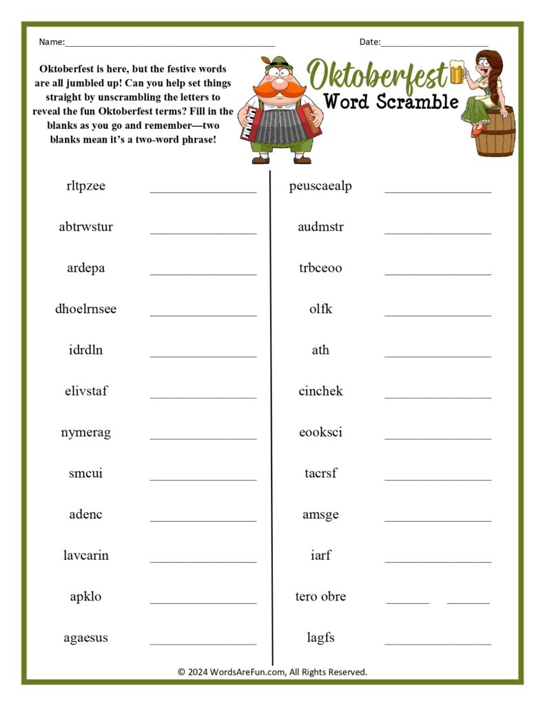 Free Printable Scrambled Words Worksheets - Worksheets Template Free