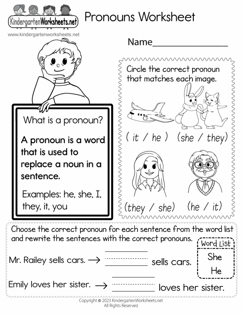 Free Printable Worksheets Nouns And Pronouns - Worksheets Template Free