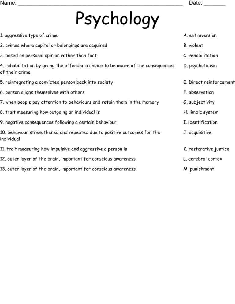 Free Printable Psychology Worksheets - Worksheets Template Free
