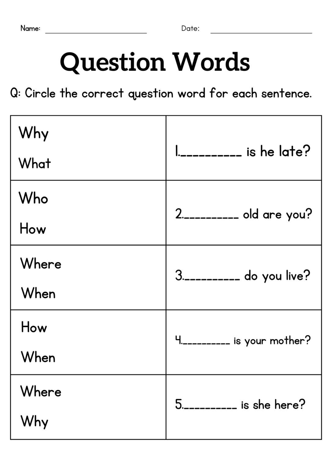 Wh Questions Worksheets Free Printable - Worksheets Template Free