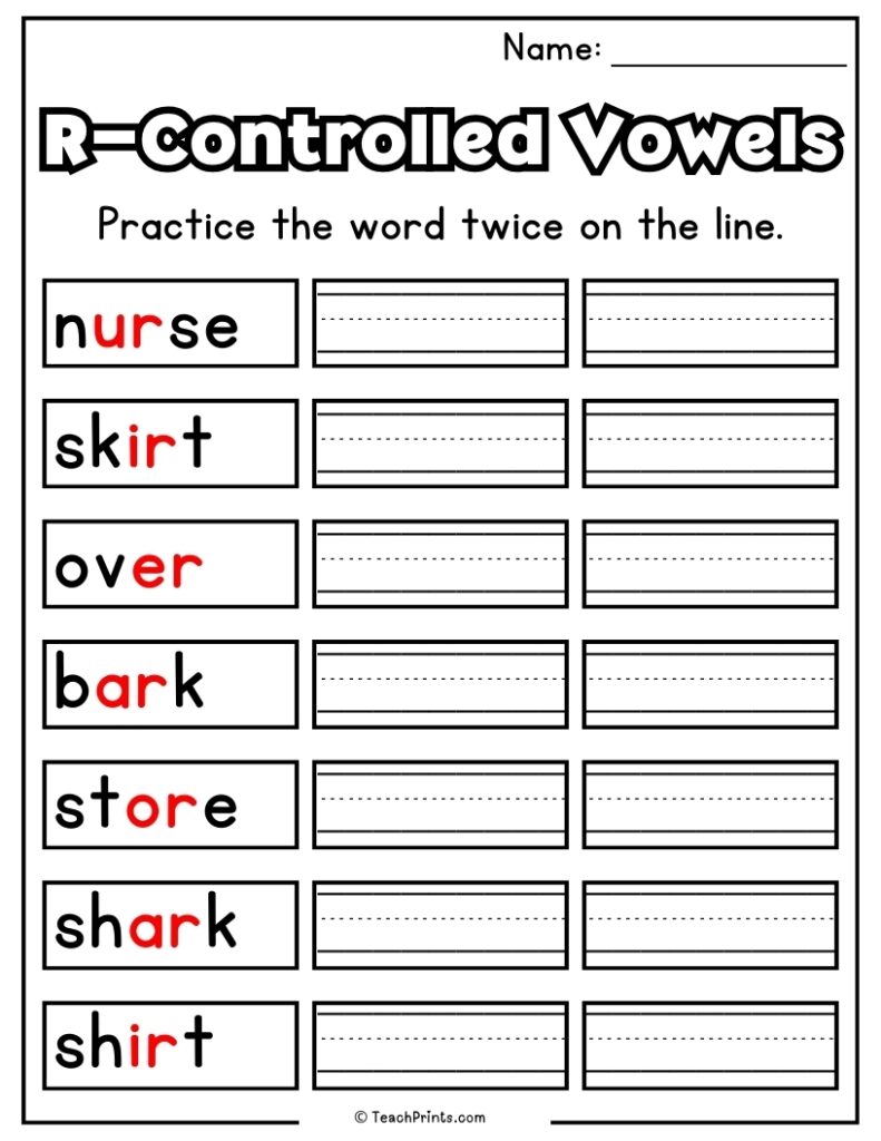 Free Printable R-Controlled Vowels Worksheets - Worksheets Template Free