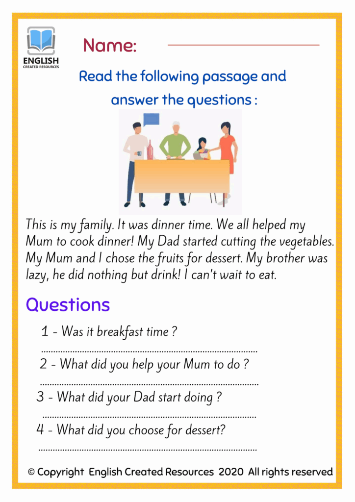 Reading Comprehension Family Members Worksheet - Worksheets Template Free