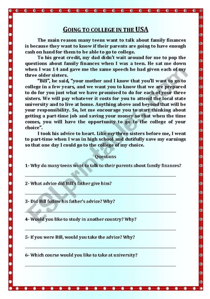 Reading Comprehension For College Students Worksheets - Worksheets ...