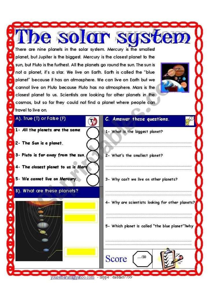 The Solar System Reading Comprehension Worksheet - Worksheets Template Free