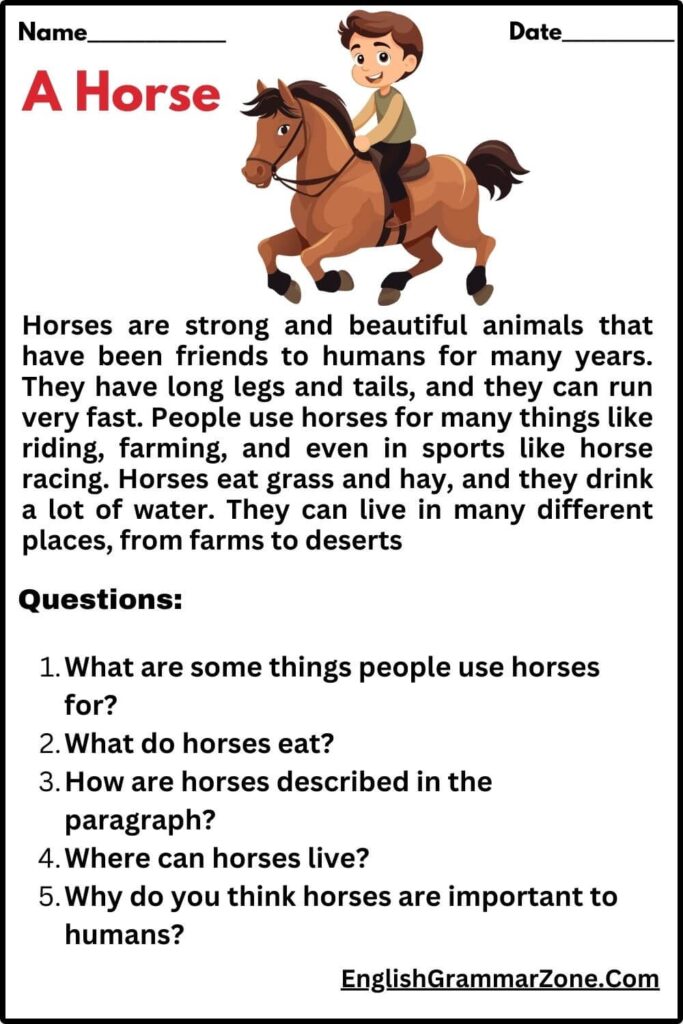 Horse Reading Comprehension Worksheets - Worksheets Template Free
