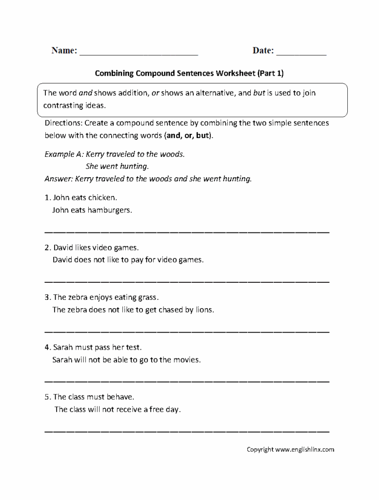 Free Printable Worksheets On Combining Sentences - Worksheets Template Free