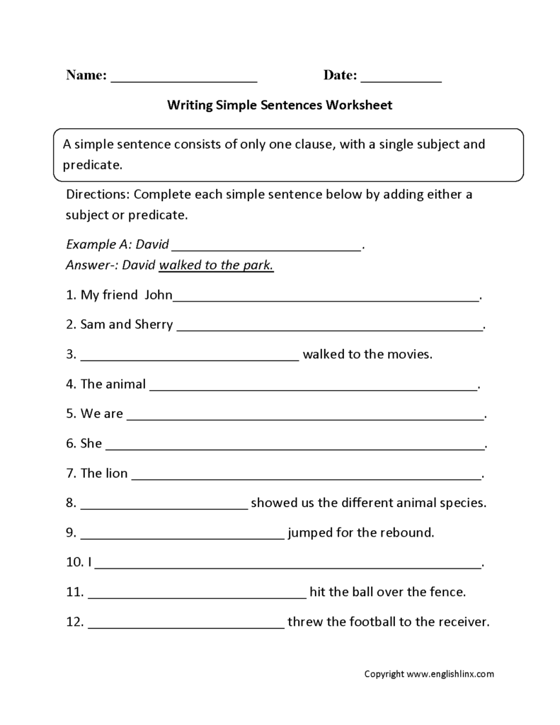 Free Printable Simple Sentences Worksheets - Worksheets Template Free