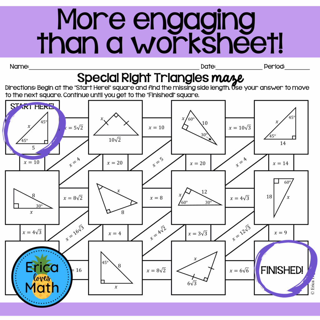 Special Right Triangles Worksheet Maze Miliken Publishing Worksheet ...