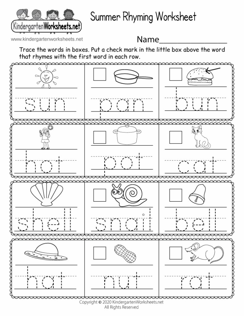 Summer Words Worksheets For Kindergarten - Worksheets Template Free