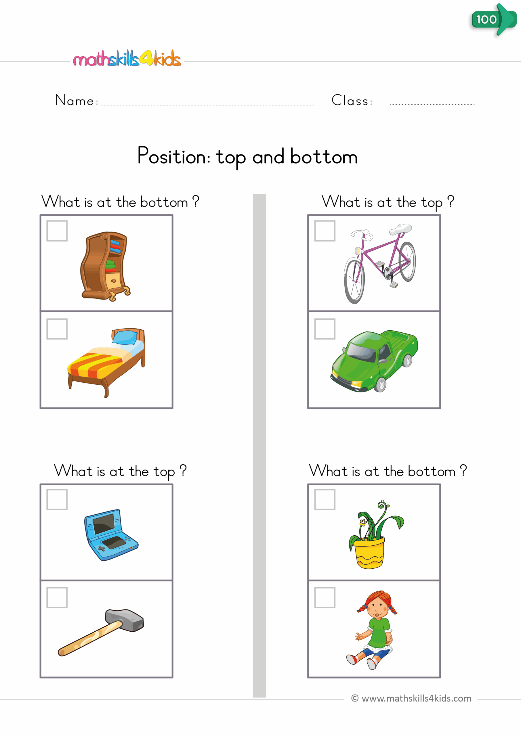 Worksheets On Positional Words For Kindergarten - Worksheets Template Free