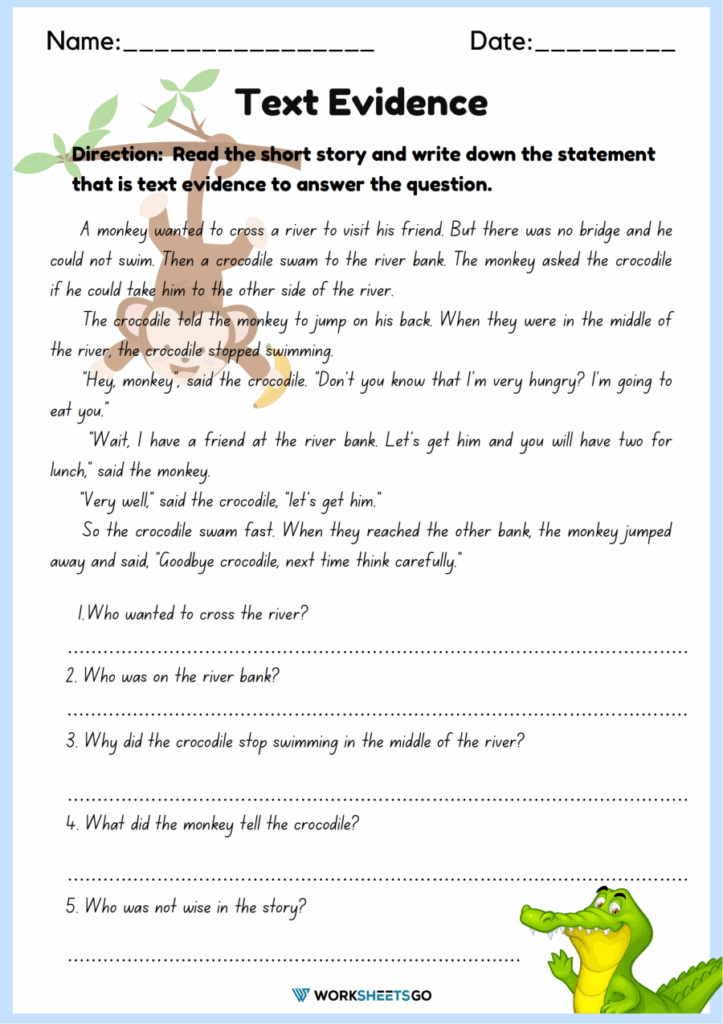 Free Printable Text Evidence Worksheets - Worksheets Template Free