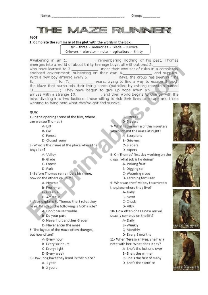 Maze Runner Worksheets Pdf - Worksheets Template Free