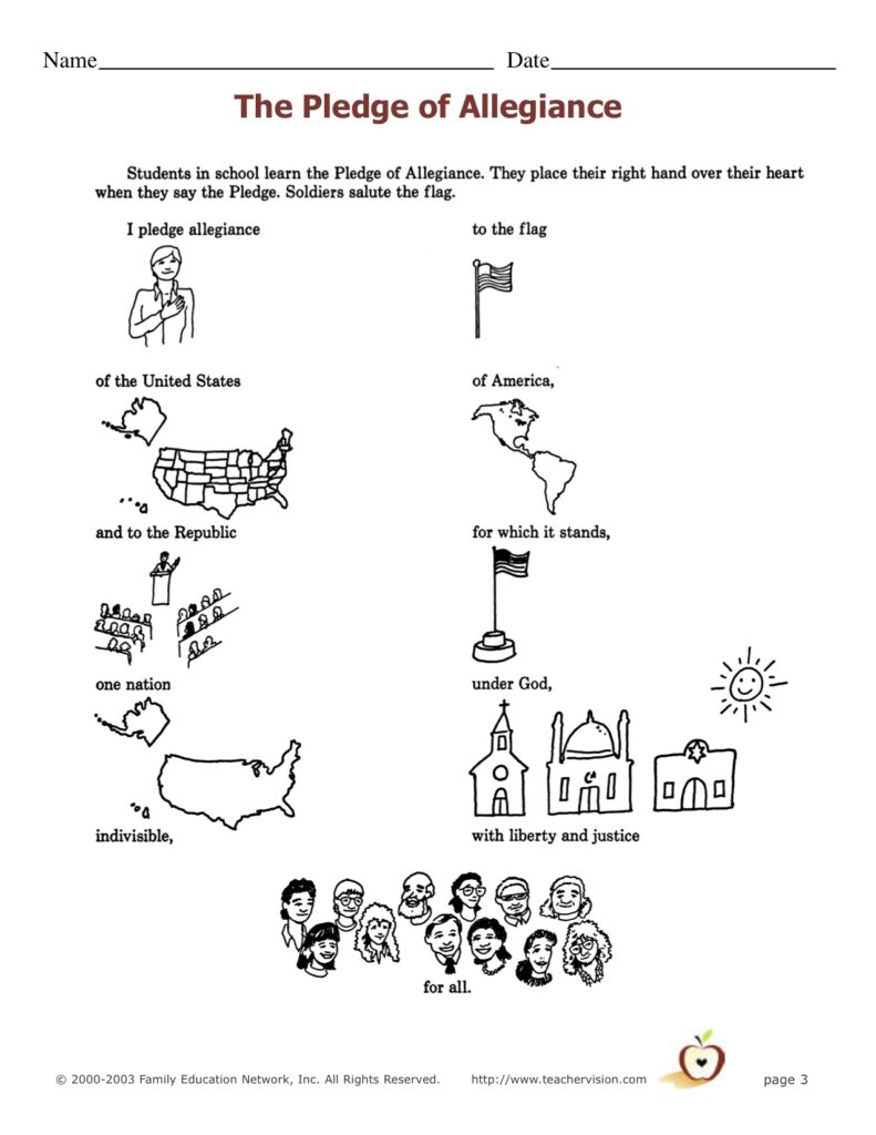 Pledge Of Allegiance Printable Worksheet Preschool - Worksheets ...