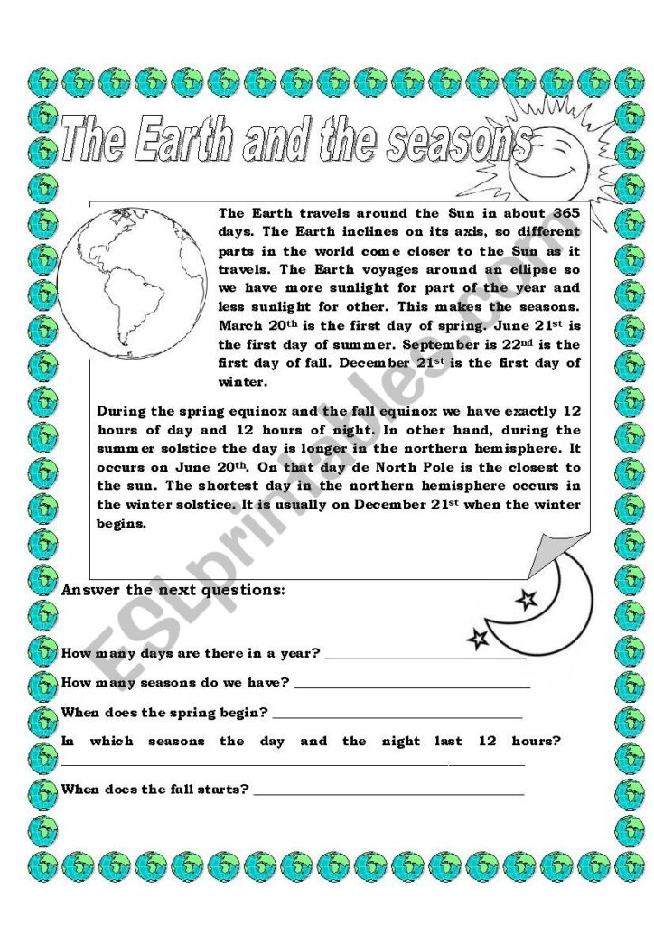 Seasons Reading Comprehension Worksheets - Worksheets Template Free