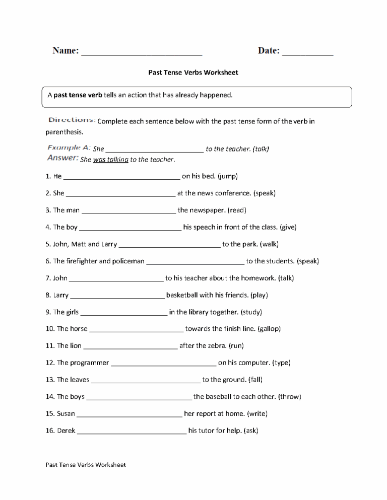 Free Printable Verb Tense Worksheet - Worksheets Template Free