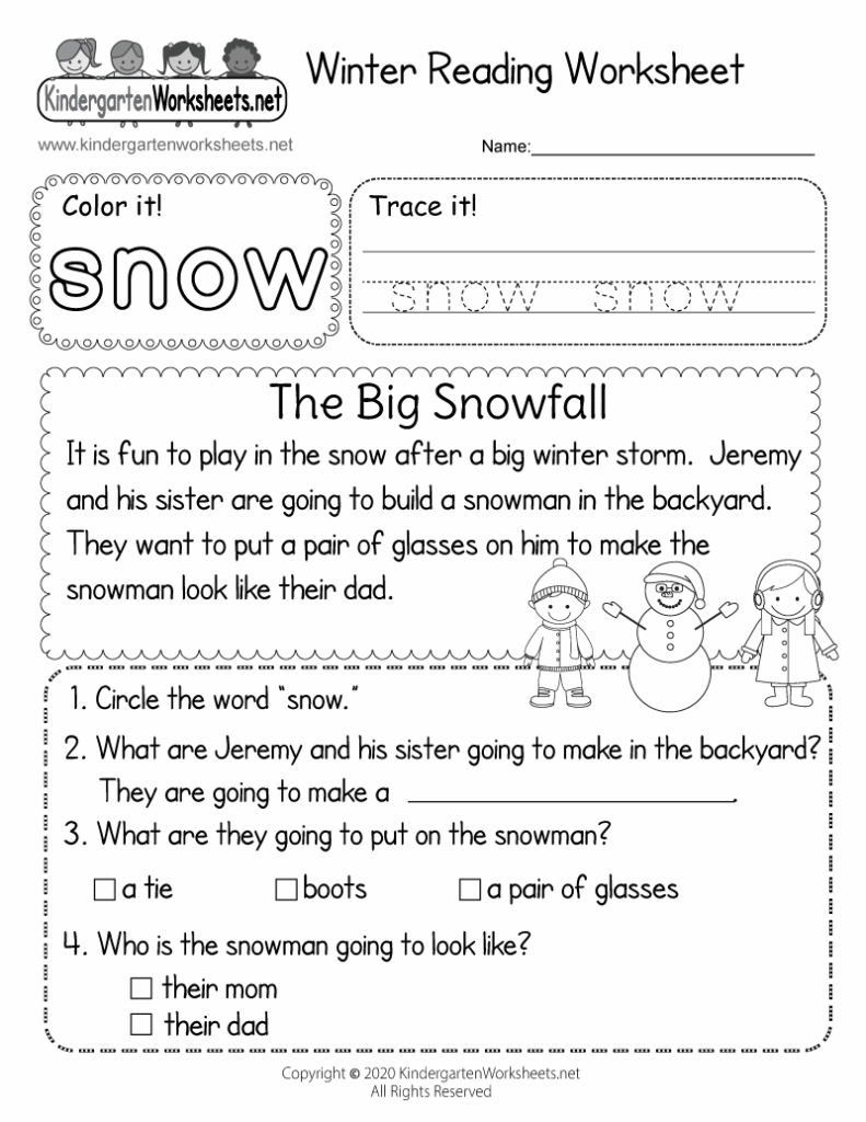 Winter Reading Comprehension Worksheets For Kindergarten - Worksheets ...